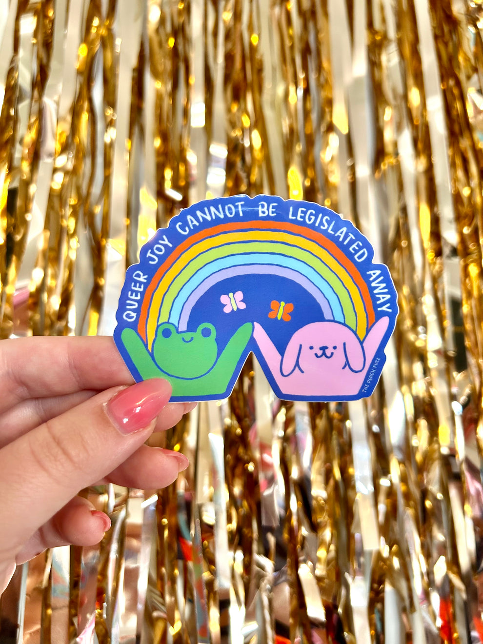Queer Joy Cannot Be Legislated Away Sticker – The Peach Fuzz