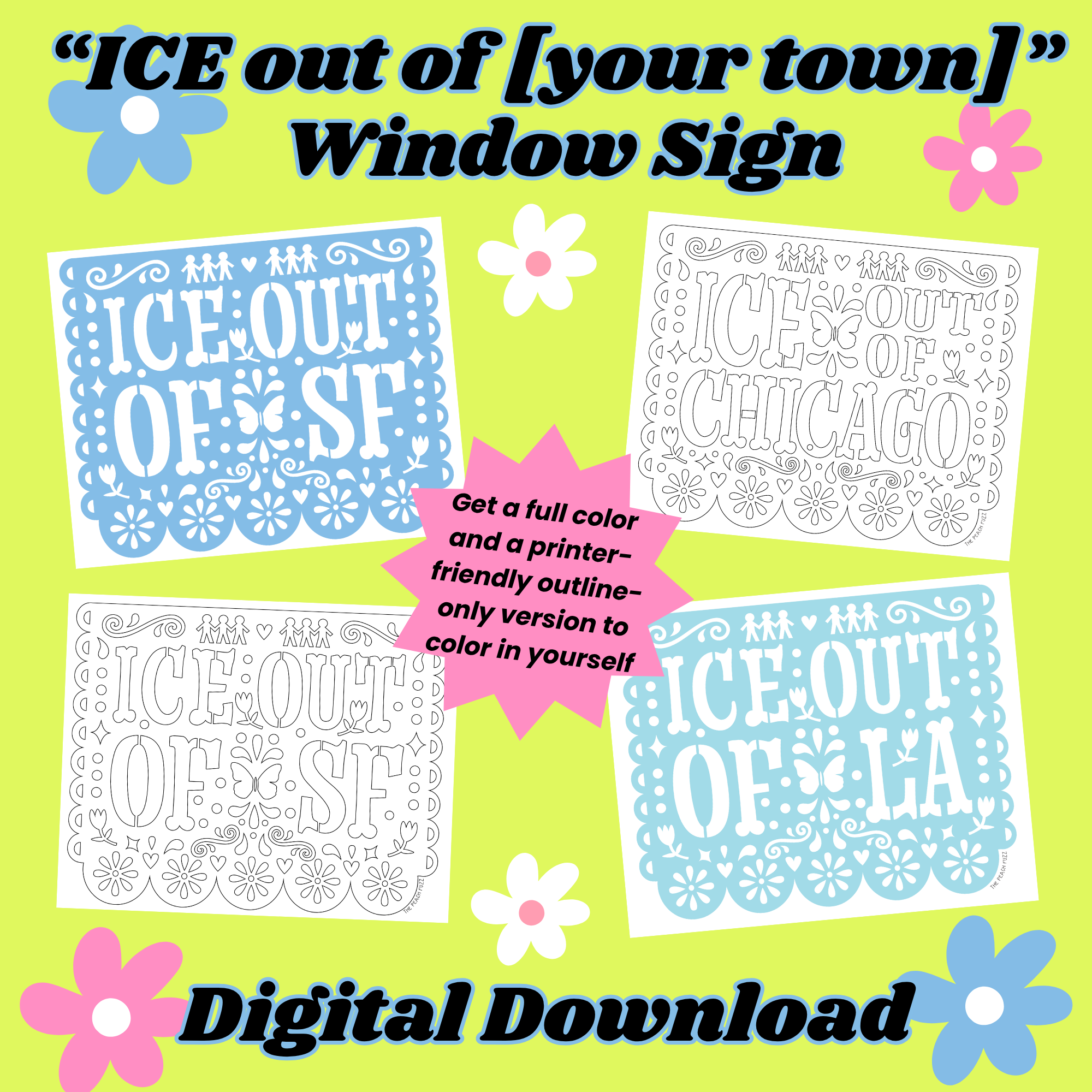 Free ICE out of [Your Town] Poster Window Sign Digital Download – The ...